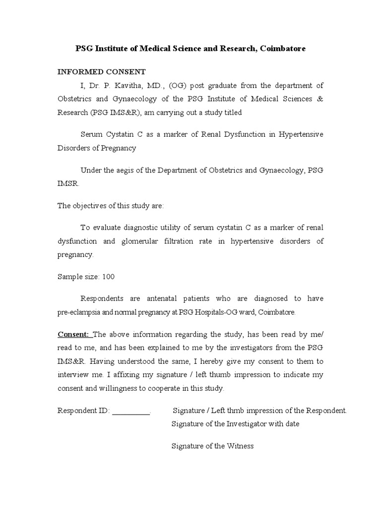 Informed Consent for PSG Study on Renal Dysfunction | PDF