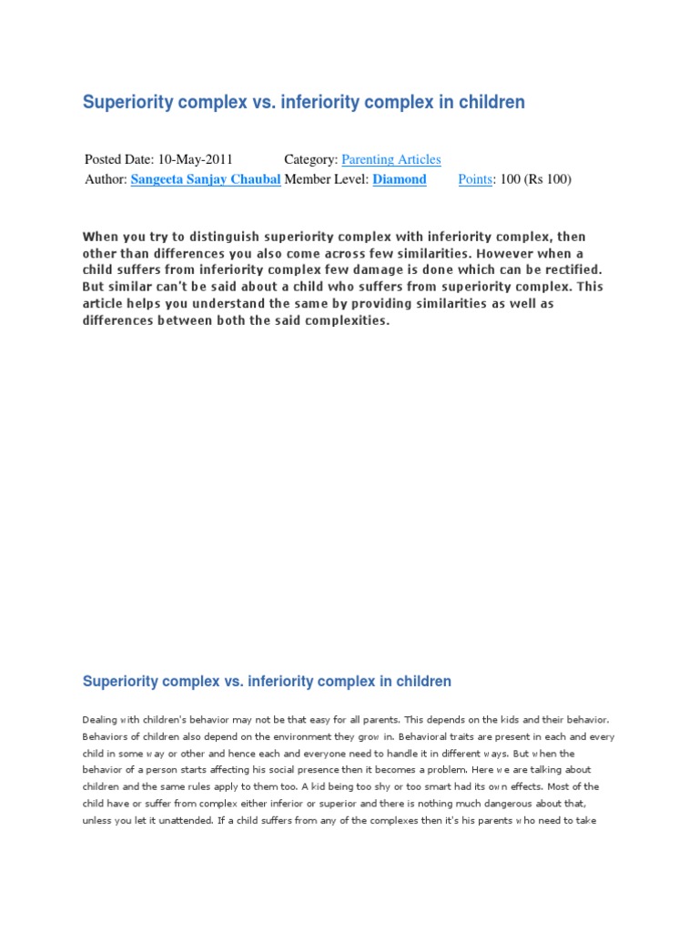 Superiority Complex Vs Inferiority Complex | PDF | Shyness | Self Esteem