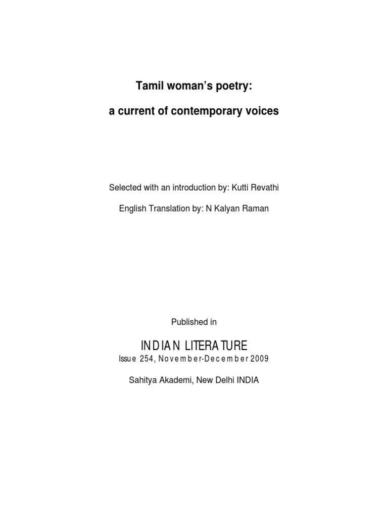 Tamil Women's Poetry: A Current of Contemporary Voices | PDF | Poetry ...