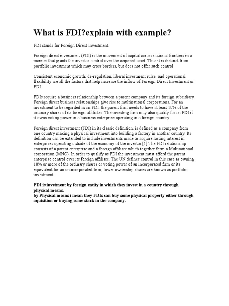 What Is FDI?explain With Example? | PDF | Foreign Direct Investment ...