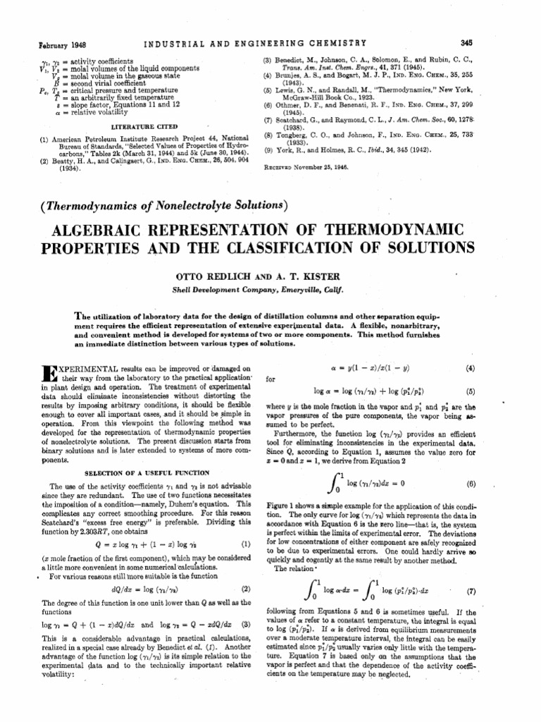 Redlich Kister Algebraic Representation of T | PDF | Logarithm ...