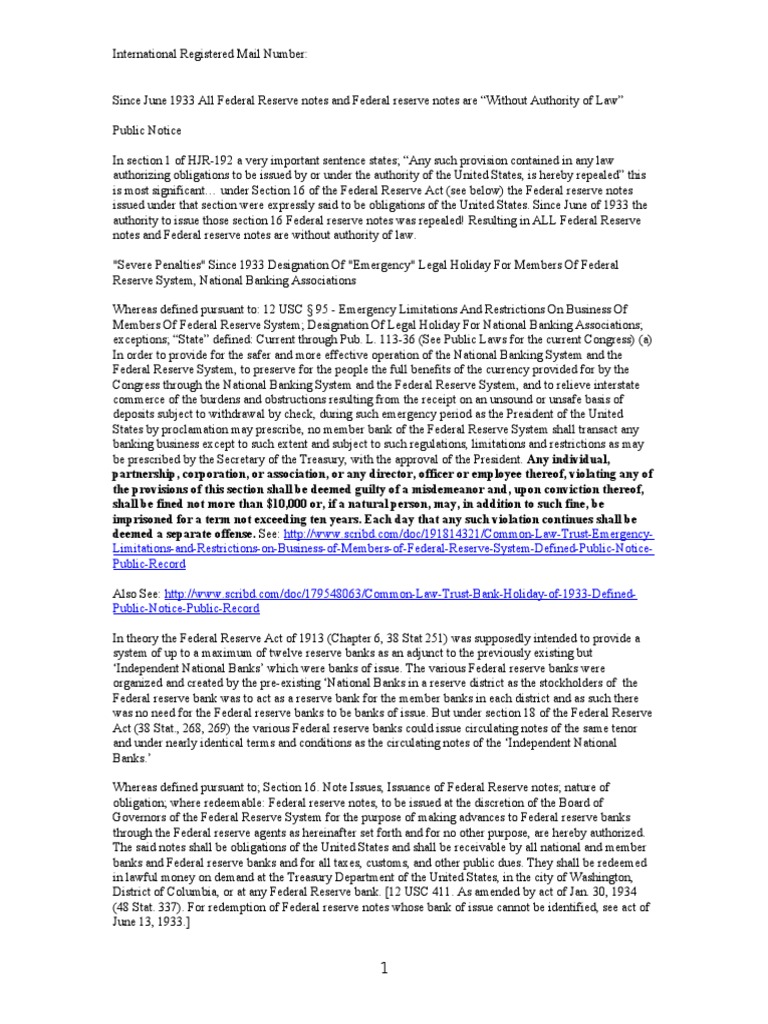 Federal Reserve Notes: Legal Authority Issues | PDF | Legal Tender | Banks