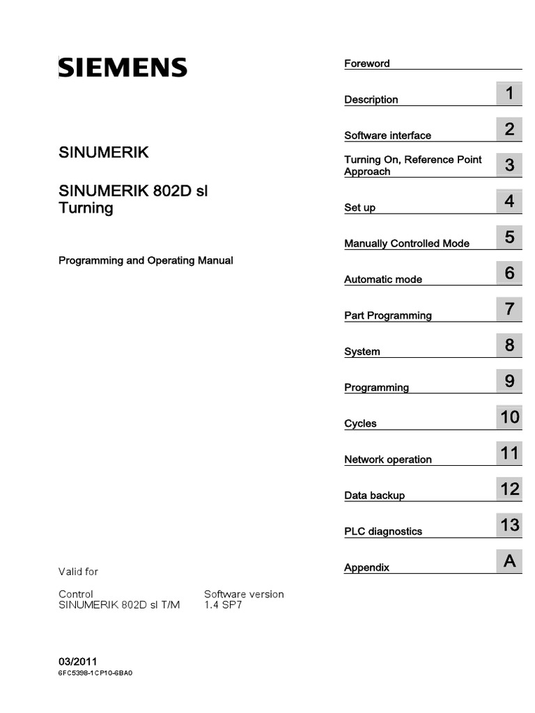 SIEMENS SINUMERIK 802D Programming and Operating Manual For Turning | PDF | Documentation ...