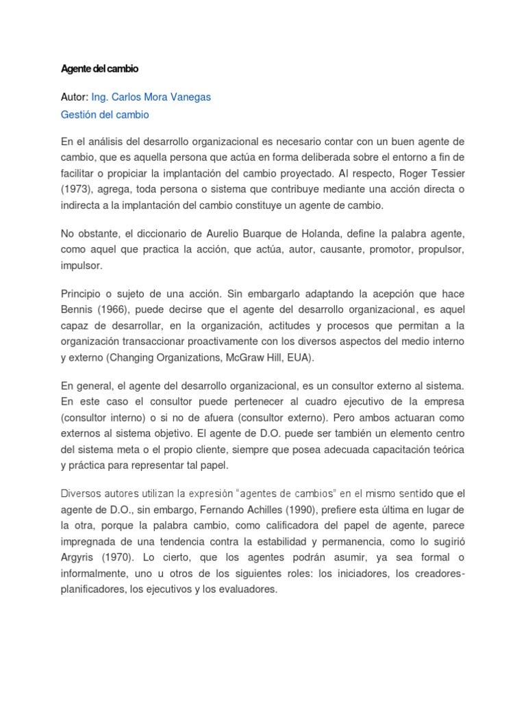 Agentes de Cambio en Desarrollo Organizacional | PDF | Toma de ...