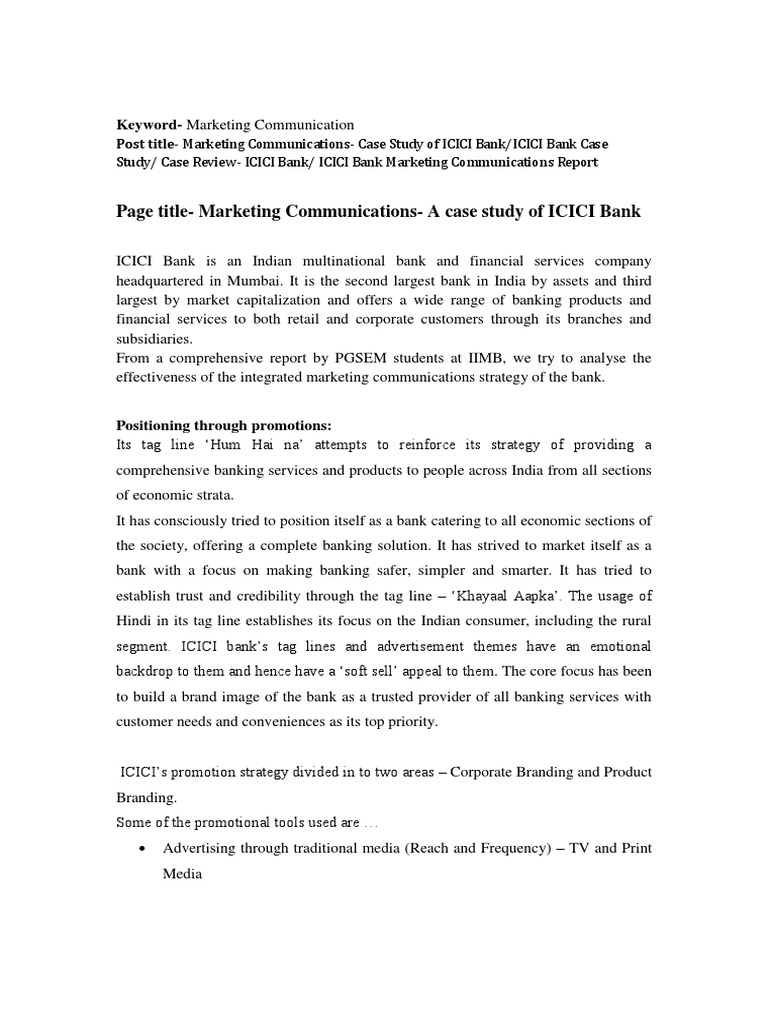 ICICI Bank Case Study | PDF | Advertising | Marketing Communications