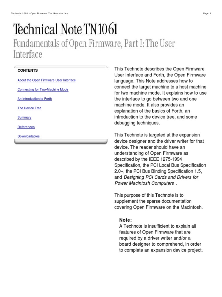 Open Firmware - Technical Note TN1061 | PDF | Booting | Device Driver