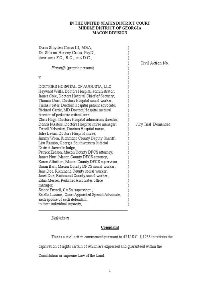 42 U.S.C. § 1983 Deprivation of Rights - DOCTORS HOSPITAL of AUGUSTA ...