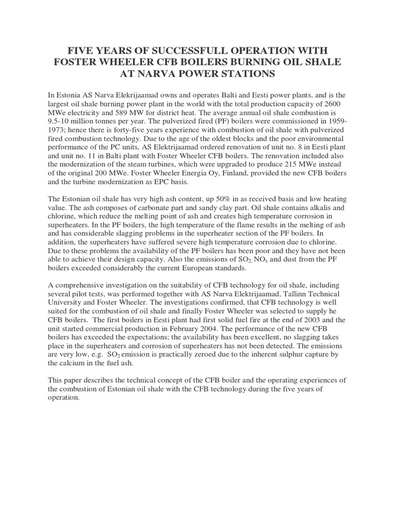 Foster Wheeler CFB Boilers | PDF | Oil Shale | Energy Production