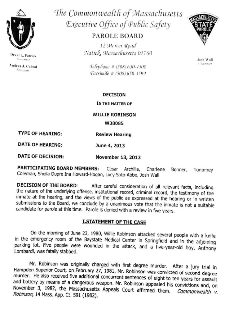 Parole Board Decision: Willie Robinson | PDF