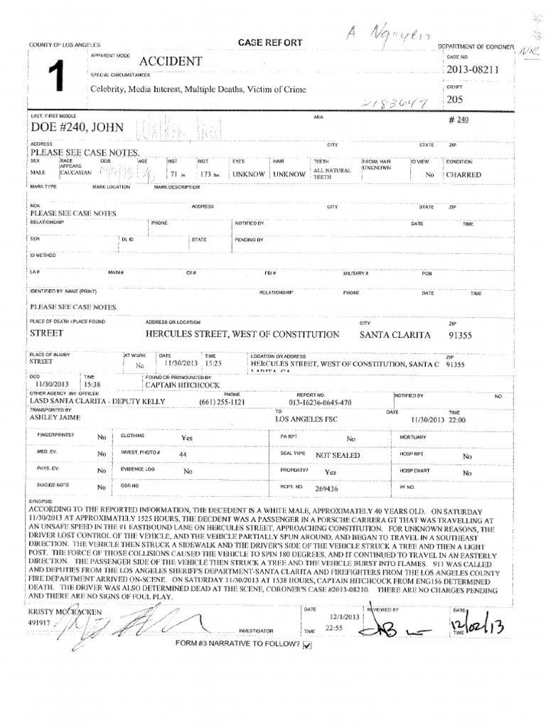 Paul Walker Autopsy Report | PDF | Death