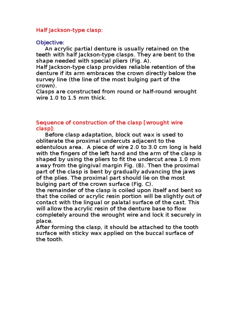 Half Jakson Clasp | PDF | Dentures | Animal Anatomy