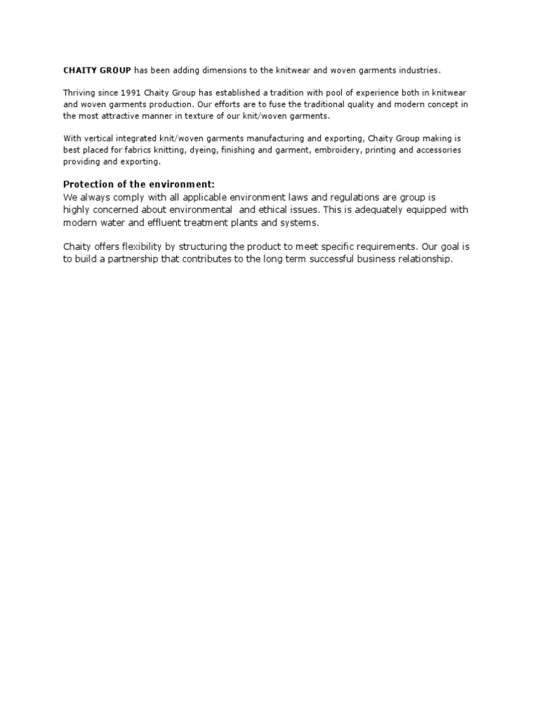 Chaity Group: Knitwear & Woven Garments | PDF