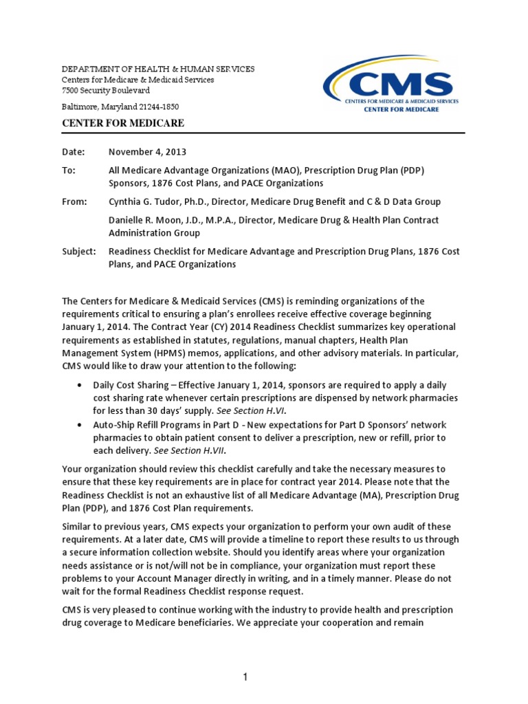 2014 Readiness Checklist Final | PDF | Medicare Part D | Medicare ...