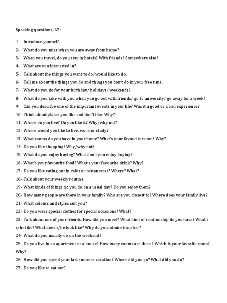 Speaking Questions | PDF