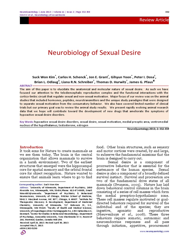 Neurobiology of Sexual Desire | PDF | Hypothalamus | Reward System