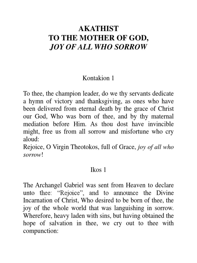 Akathist To The Mother of God Joy of All Who Sorrow Website Version ...