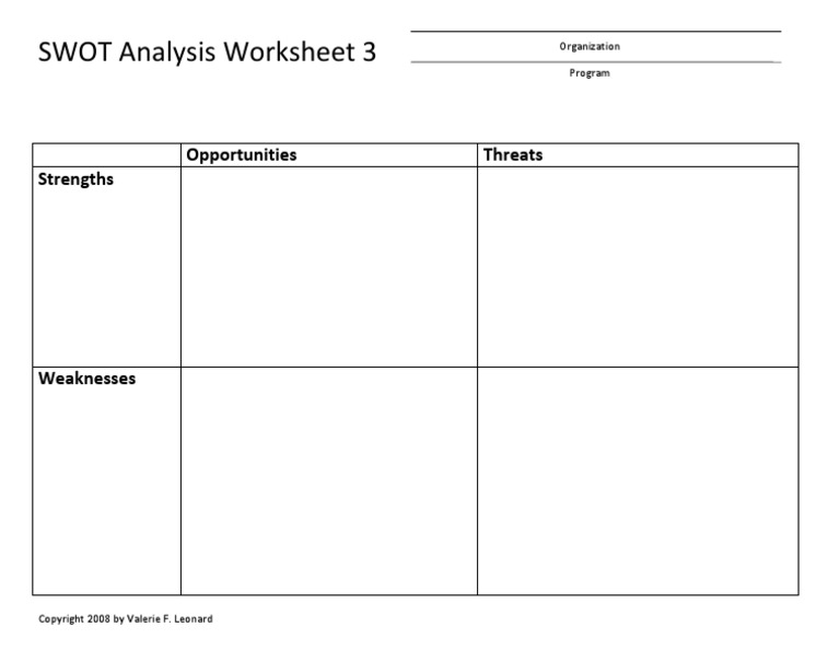 SWOT Analysis Worksheet Template | PDF
