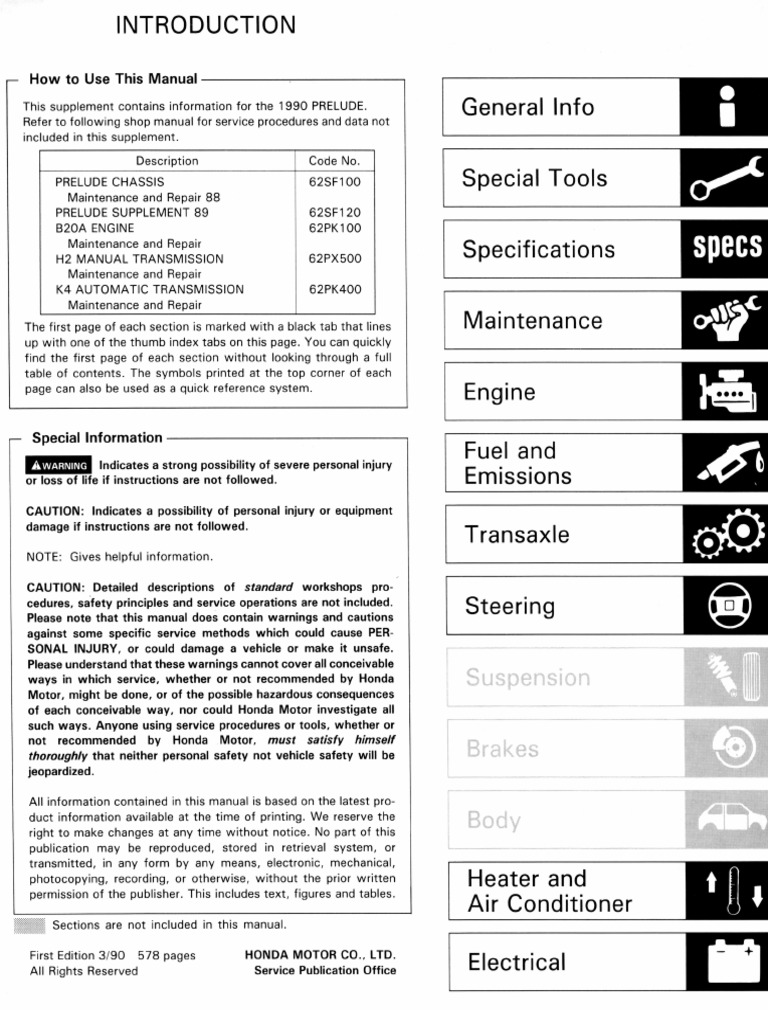 1988-91 Honda Prelude Service Manual II | PDF | Illustration ...