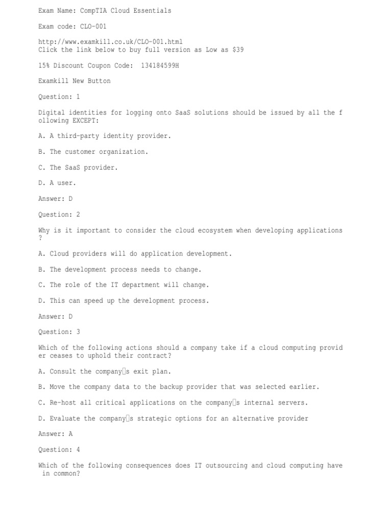CompTIA Cloud Essentials | PDF | Comp Tia | Software As A Service