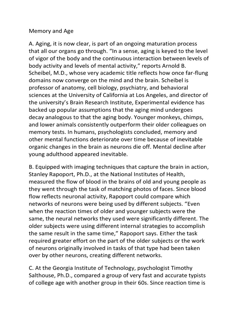 Memory and Age | PDF | Ageing | Memory