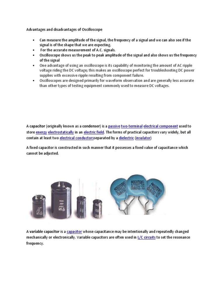 Oscilloscope Benefits and Limitations | PDF | Capacitor | Amplitude
