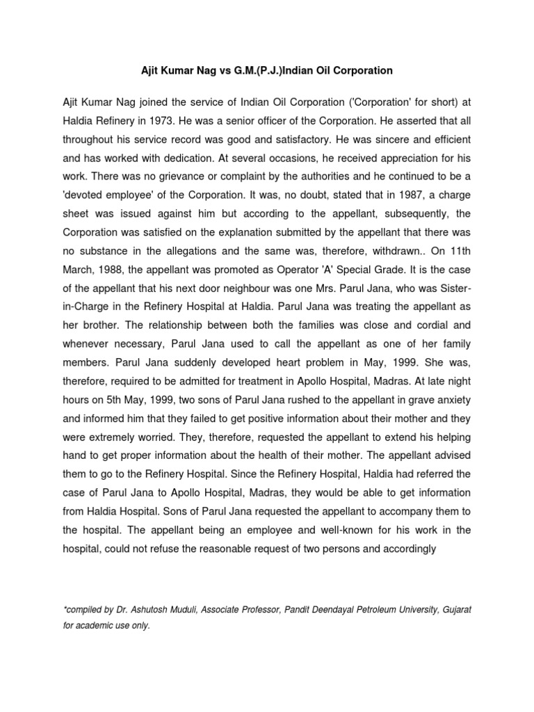 Ajit Kumar Nag Vs G.M. (P.J.) Indian Oil Corporation | PDF | Crime & Violence | Crime Thriller