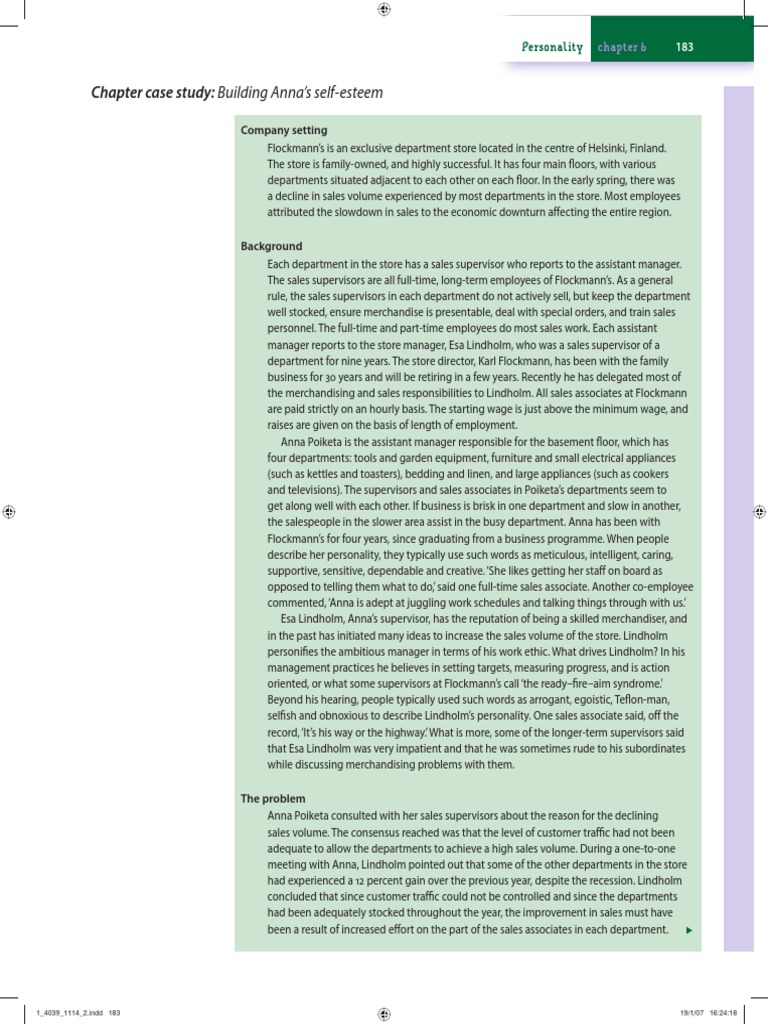Chapter Case Study: Building Anna's Self-Esteem: Company Setting | PDF | Business (General)