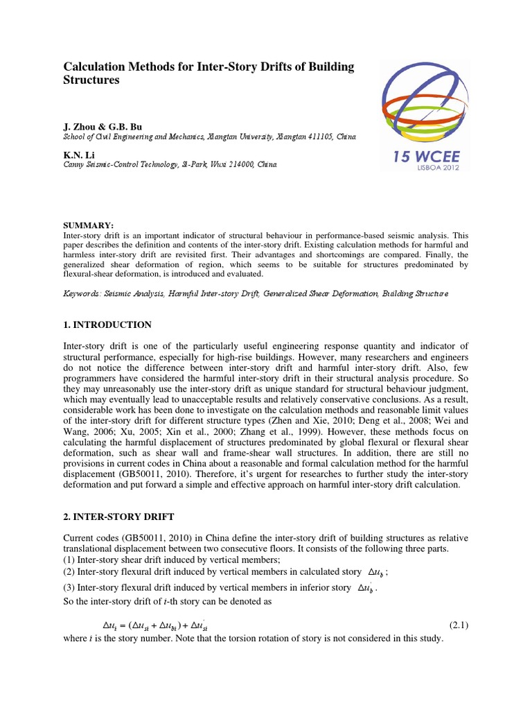 Inter-Story Drift Calculation Methods | PDF | Deformation (Mechanics ...