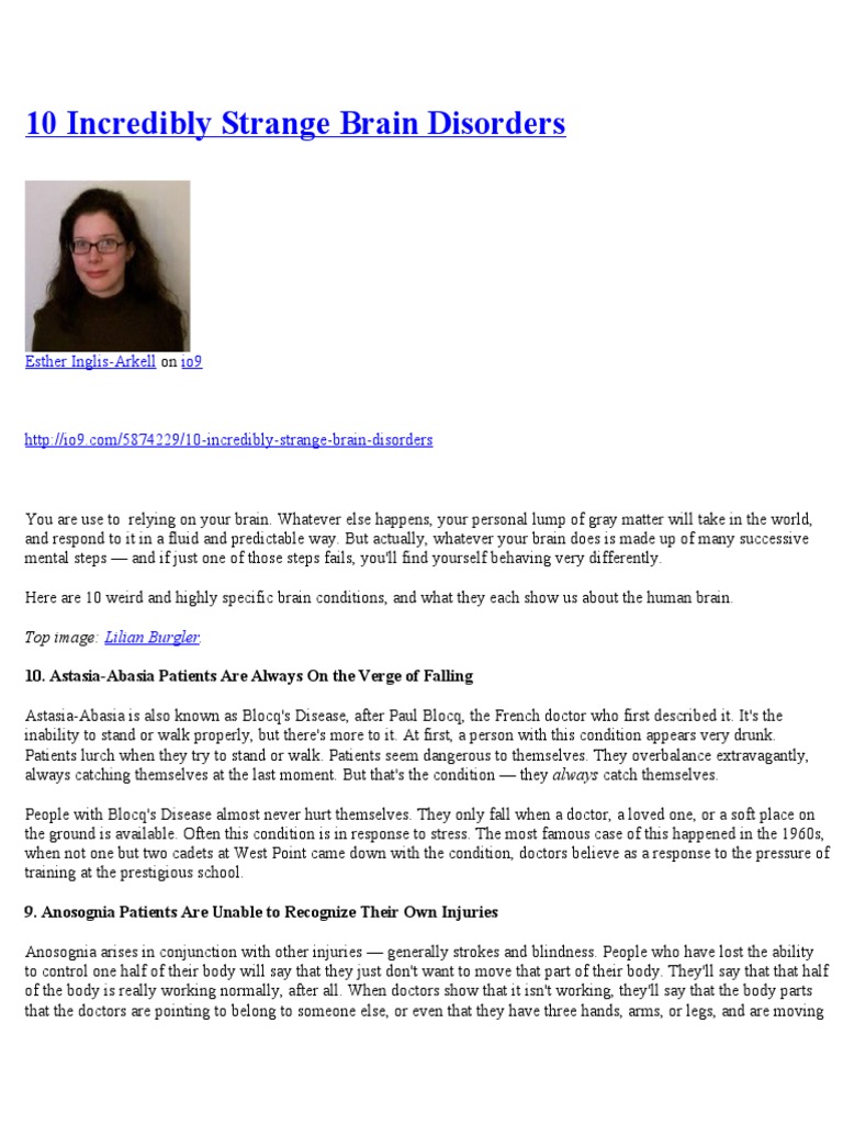 10 Incredibly Strange Brain Disorders | PDF | Psychiatric Diseases And ...