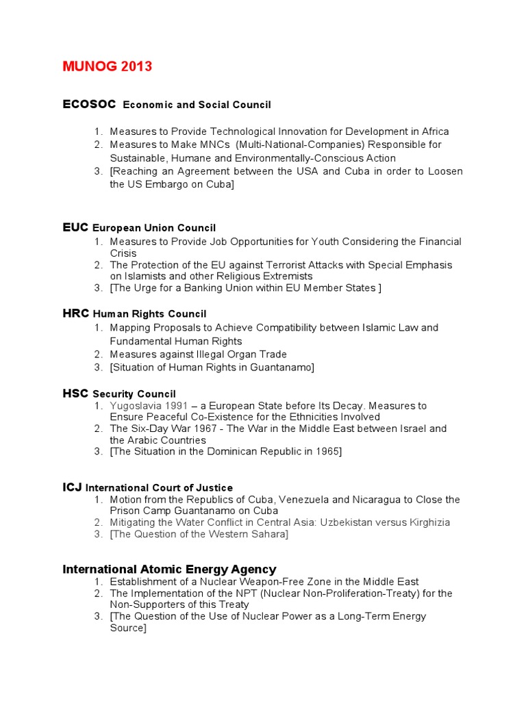 MUN Topics Final | Download Free PDF | International Relations | Public ...