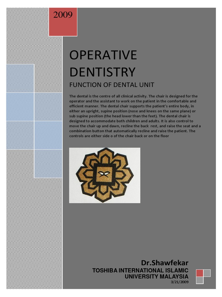 Function of Dental Unit | PDF | Syringe | Chair