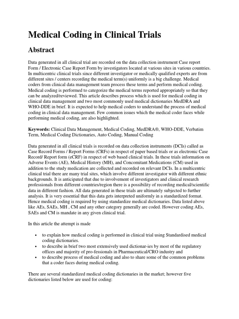 Medical Coding in Clinical Trials | Download Free PDF | Clinical Trial ...