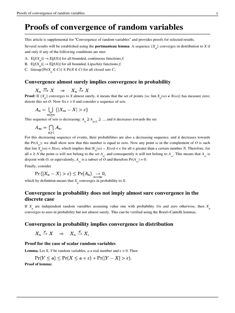 Proofs of Convergence of Random Variables | PDF | Measure Theory | Probability Distribution