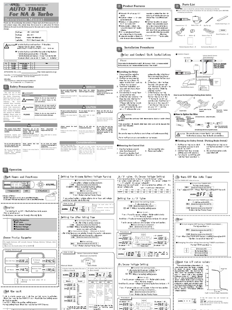 Apexi Installation Manual: Auto Timer For NA Turbo | PDF | Timer | Volt