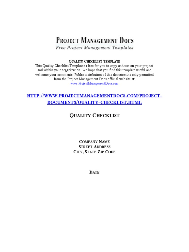 Project Quality Checklist Guide | PDF