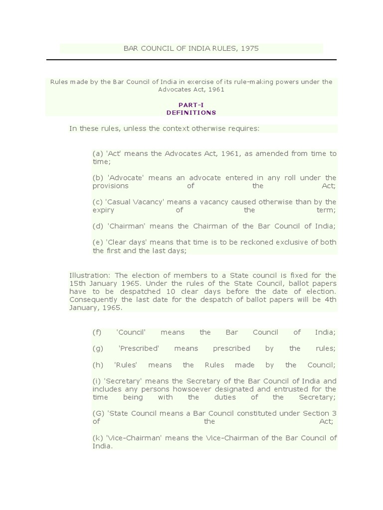 Bar Council of India Rules, 1975 | PDF | Advocate | Bar Association