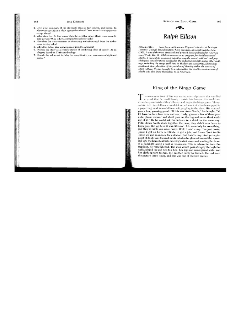 Ralph Elison King of The Bingo Game | PDF | Mystery, Thriller & Crime ...