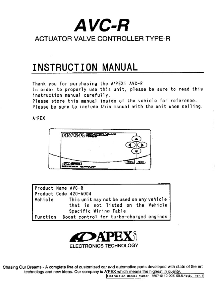 Apexi Installation Manual: AVC-R Actuator Valve Control Type-R | PDF