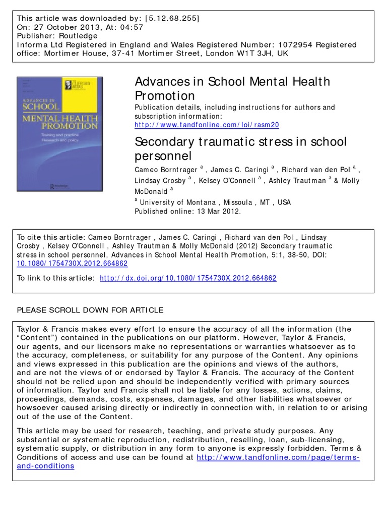 Secondary Traumatic Stress in School Personnel | PDF | Psychological ...