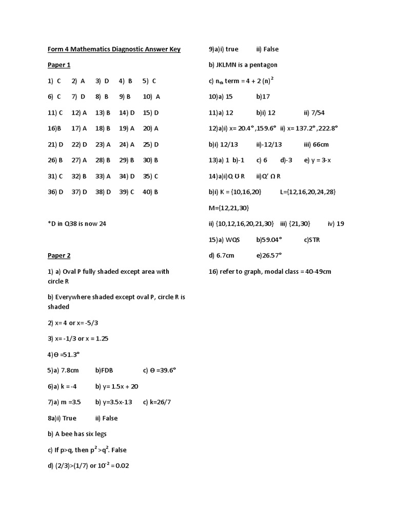 Full Paper Diagnostic (Answer Key) | PDF