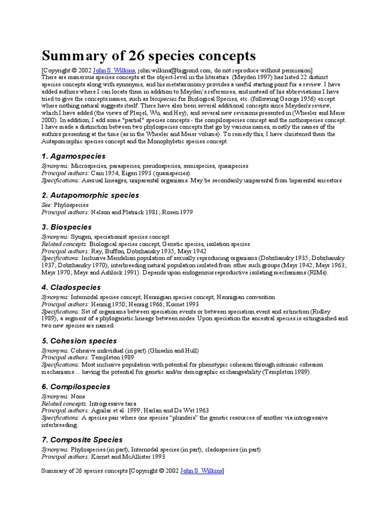 Species Concepts PDF | PDF | Species | Taxonomy (Biology)