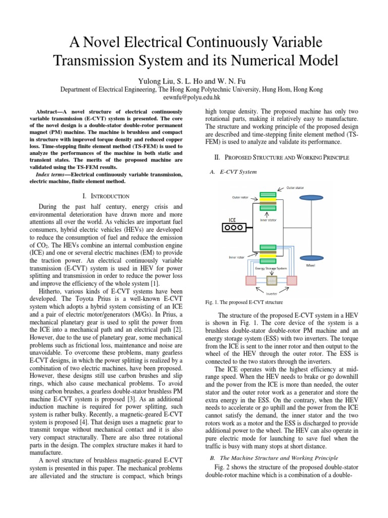 A Novel Electrical Continuously Variable Transmission System and Its ...