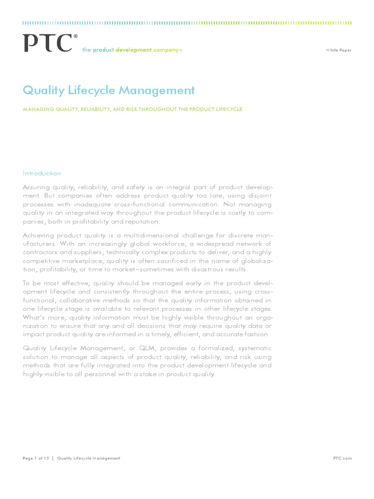 Quality Lifecycle Management: Managing Quality, Reliability, and Risk ...