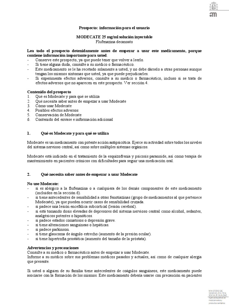 Modecate PDF | PDF | Medicamentos con receta | El embarazo