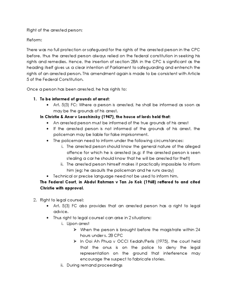 Right of The Arrested Person | PDF | Arrest | Search Warrant