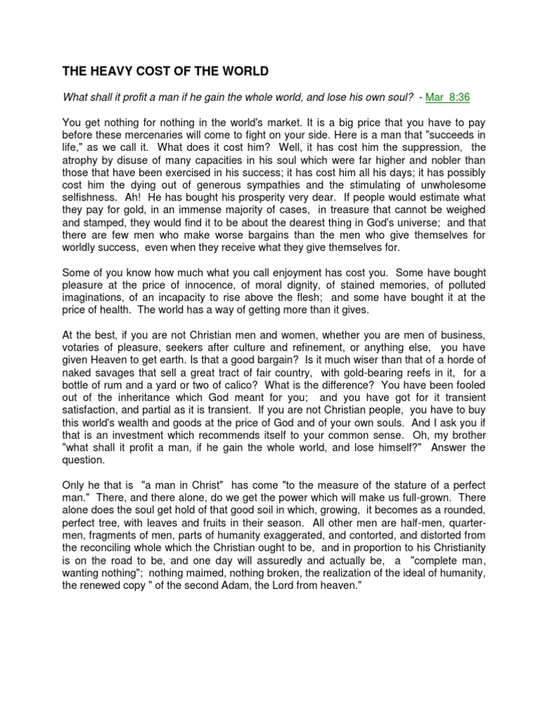The Heavy Cost of The World | PDF | Religious Belief And Doctrine ...