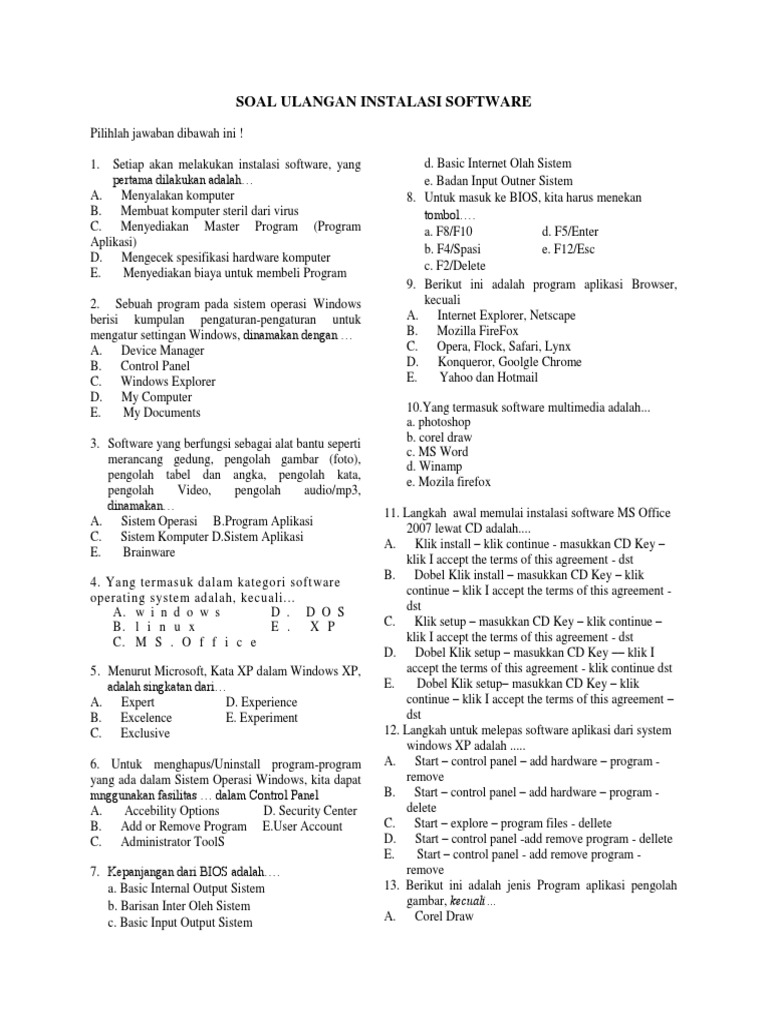Soal Ulangan Instalasi Software | PDF | Komputer