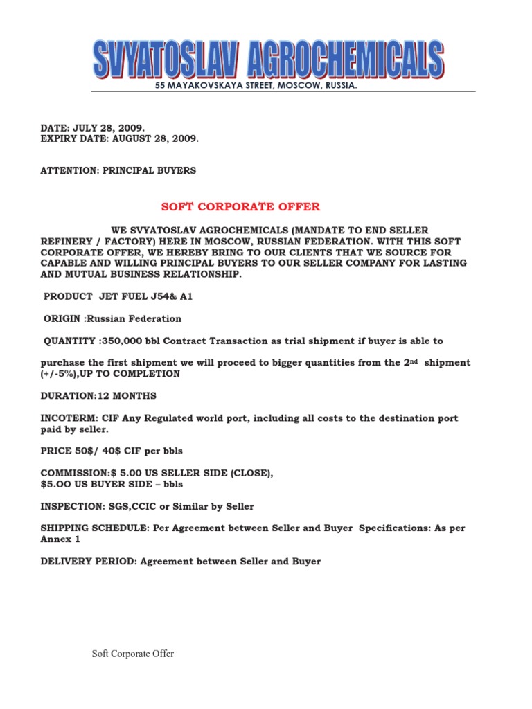 Soft Offer For Jp54 | PDF | Letter Of Credit | Cargo