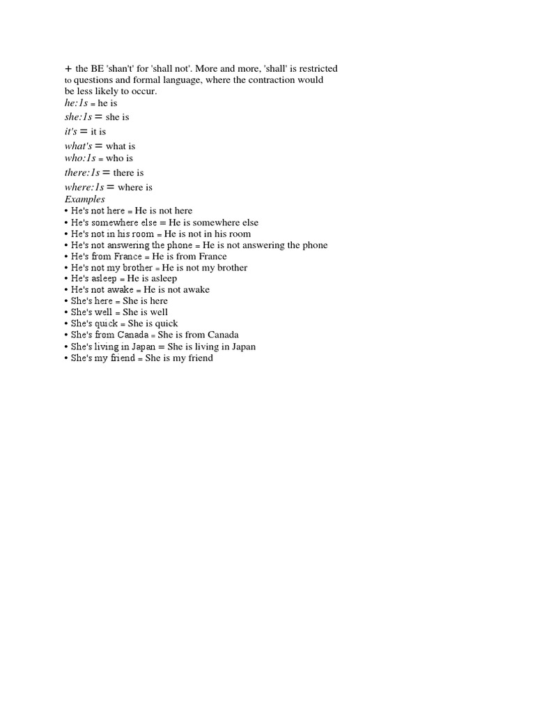 He:1s She:1s It's What's Who:1s There:1s Where:1s: Examples | PDF