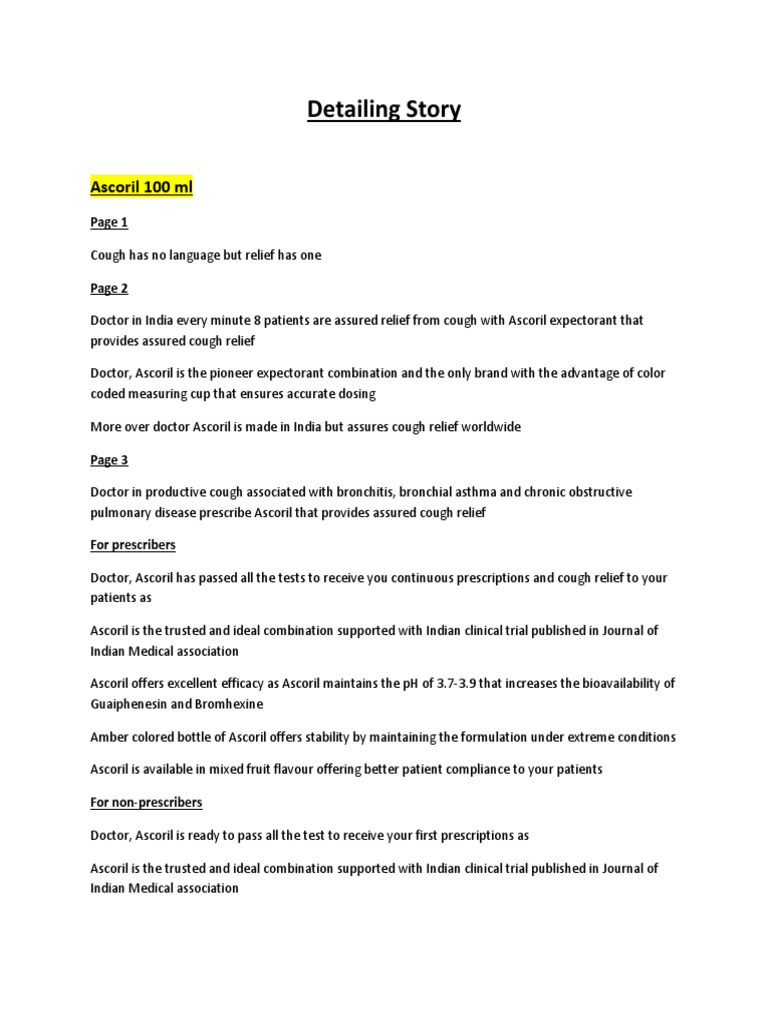Ascoril Expectorant - Detailing Story Interviews | PDF